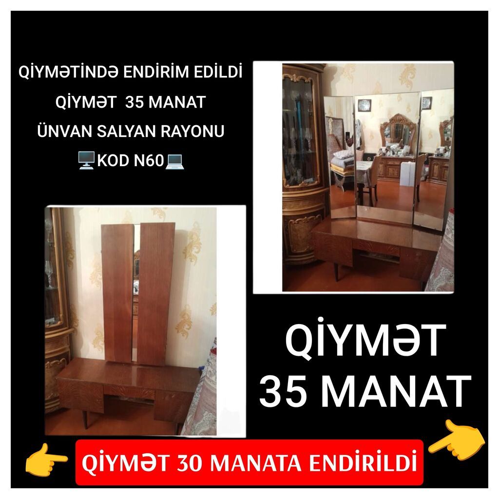Üçgözlü makiyaj/stol güzgüsü olan taxta konsol.: 30 AZN Sifarişlə ...