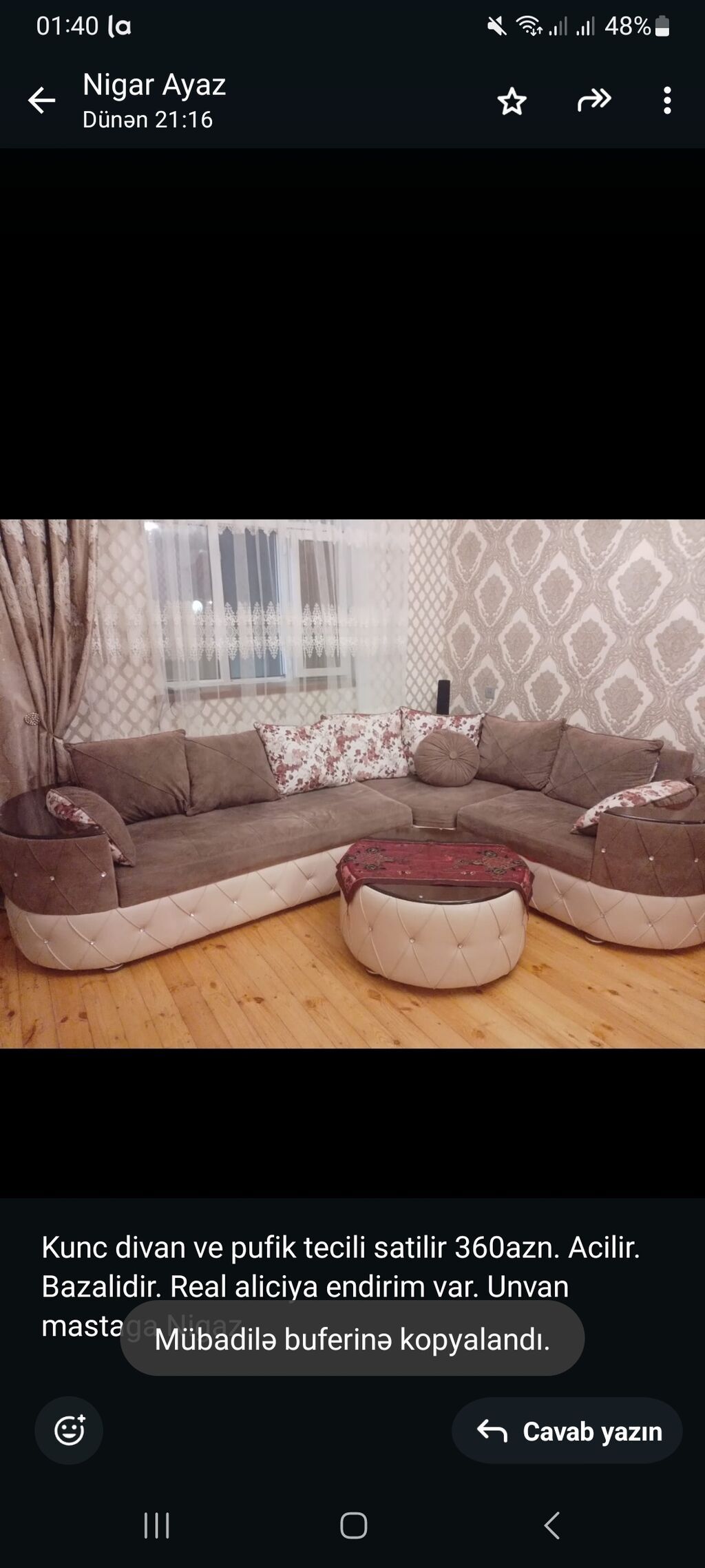 Kunc divan ve pufik tecili satilir: 360 AZN Divanlar | Bakı | 45439984 ...