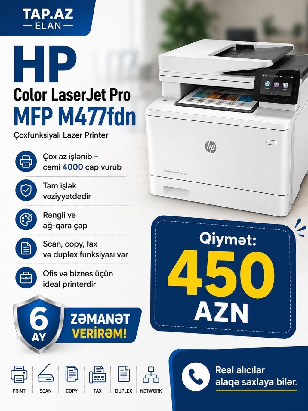 HP Color LaserJet Pro MFP M477fdn: 450 AZN Printer və kseroks ...